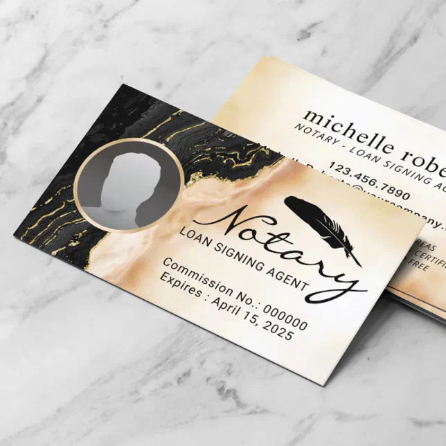 Notary Loan Signing Agent Marble Agate Photo Business Card | Zazzle