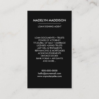 Notary Loan Signing Agent Modern Black Photo Business Card | Zazzle
