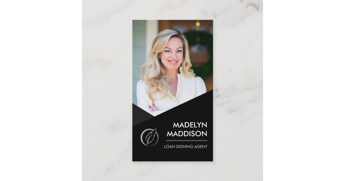 Notary Loan Signing Agent Modern Black Photo Business Card | Zazzle