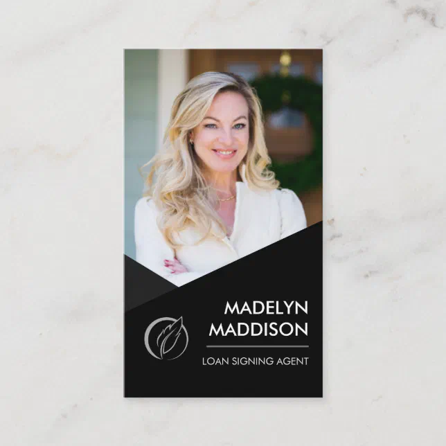 Notary Loan Signing Agent Modern Black Photo Business Card | Zazzle