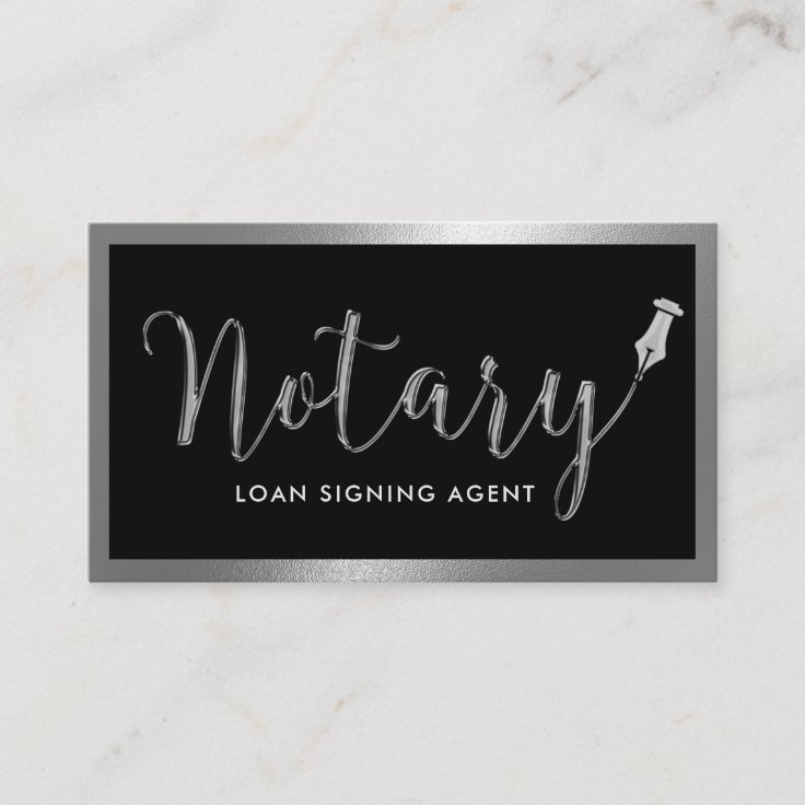 Notary Loan Signing Agent Modern Metal Framed Business Card | Zazzle