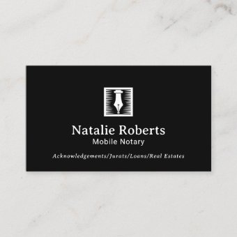 Notary Loan Signing Agent Pen Nib Logo Plain Black Business Card | Zazzle