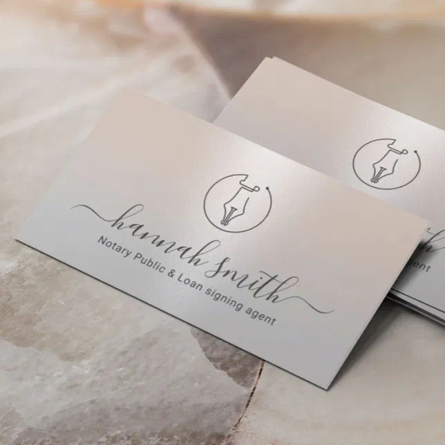 Notary Loan Signing Agent Pen Nib Logo Silver Business Card | Zazzle