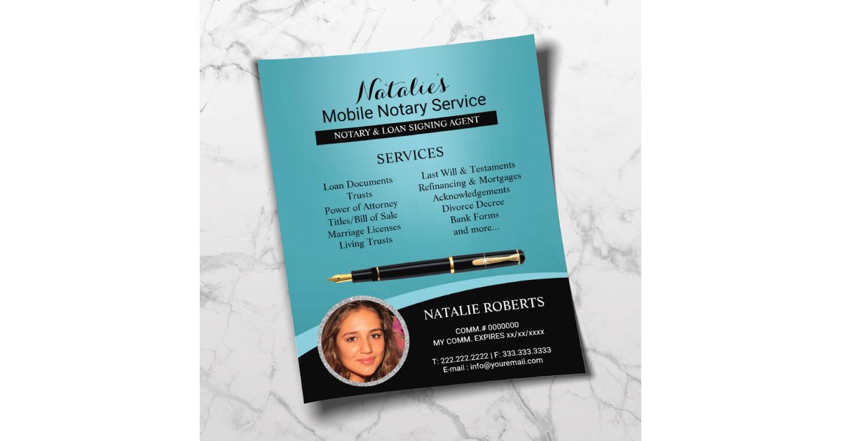 Notary Loan Signing Agent Professional Teal Photo Flyer | Zazzle