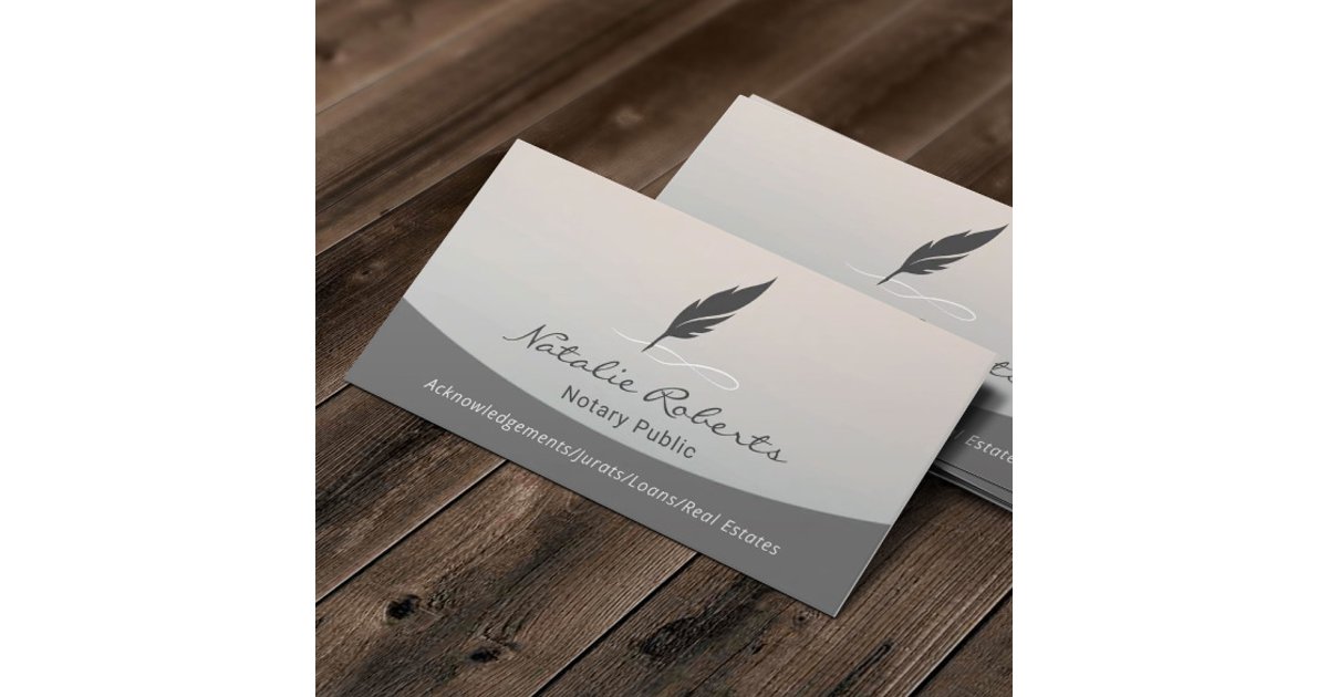 Notary Loan Signing Agent Quill Logo Classy Silver Business Card | Zazzle