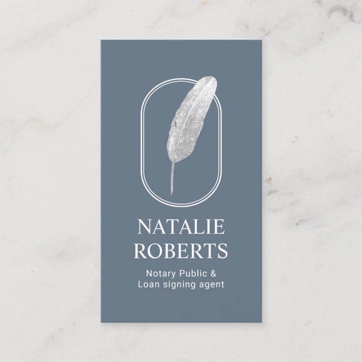 Notary Loan Signing Agent Quill Logo Dusty Blue Business Card | Zazzle