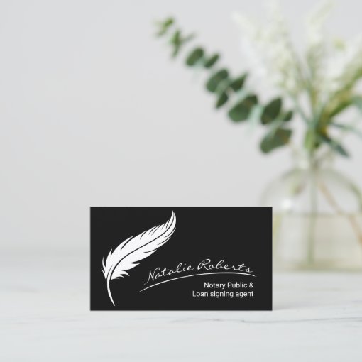Notary Loan Signing Agent Quill Signature Black Business Card | Zazzle