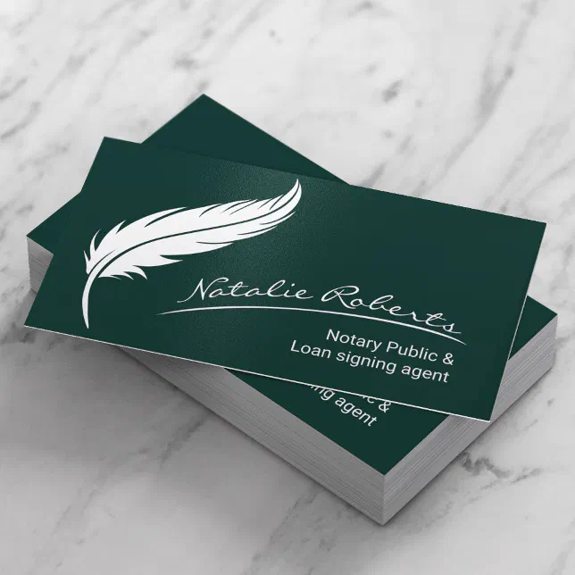 Notary Loan Signing Agent Quill Signature Green Business Card | Zazzle