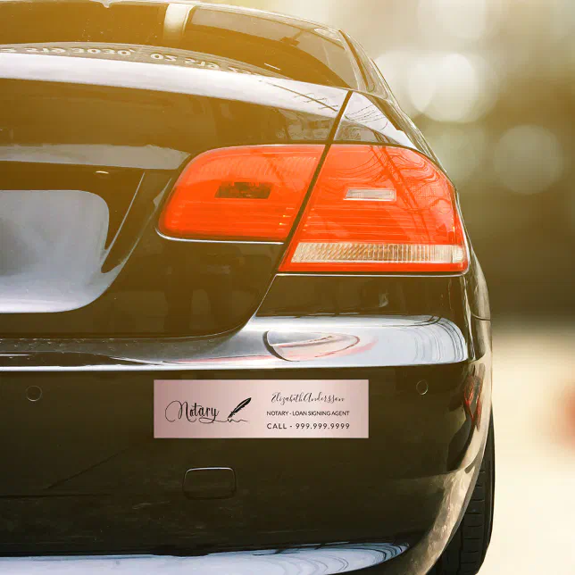 Notary loan signing agent rose gold blush script bumper sticker | Zazzle