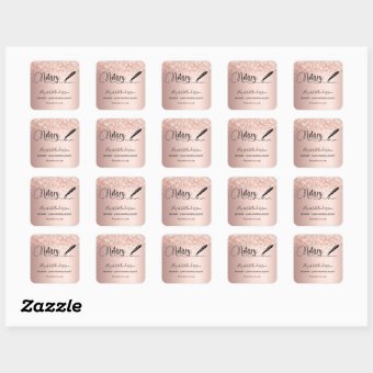Notary loan signing agent rose gold blush square sticker | Zazzle