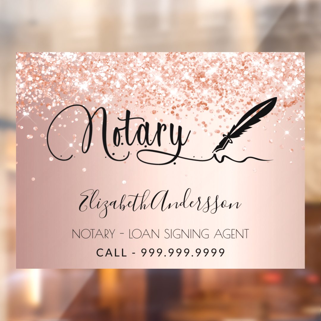 Notary loan signing agent rose gold blush window cling | Zazzle