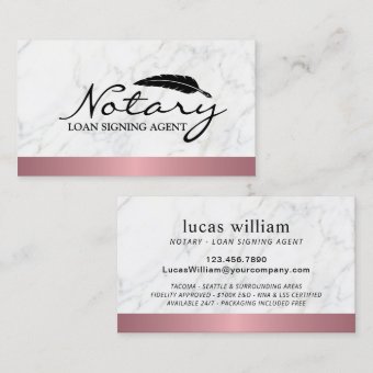 Notary Loan Signing Agent Rose Gold Border Marble Business Card | Zazzle