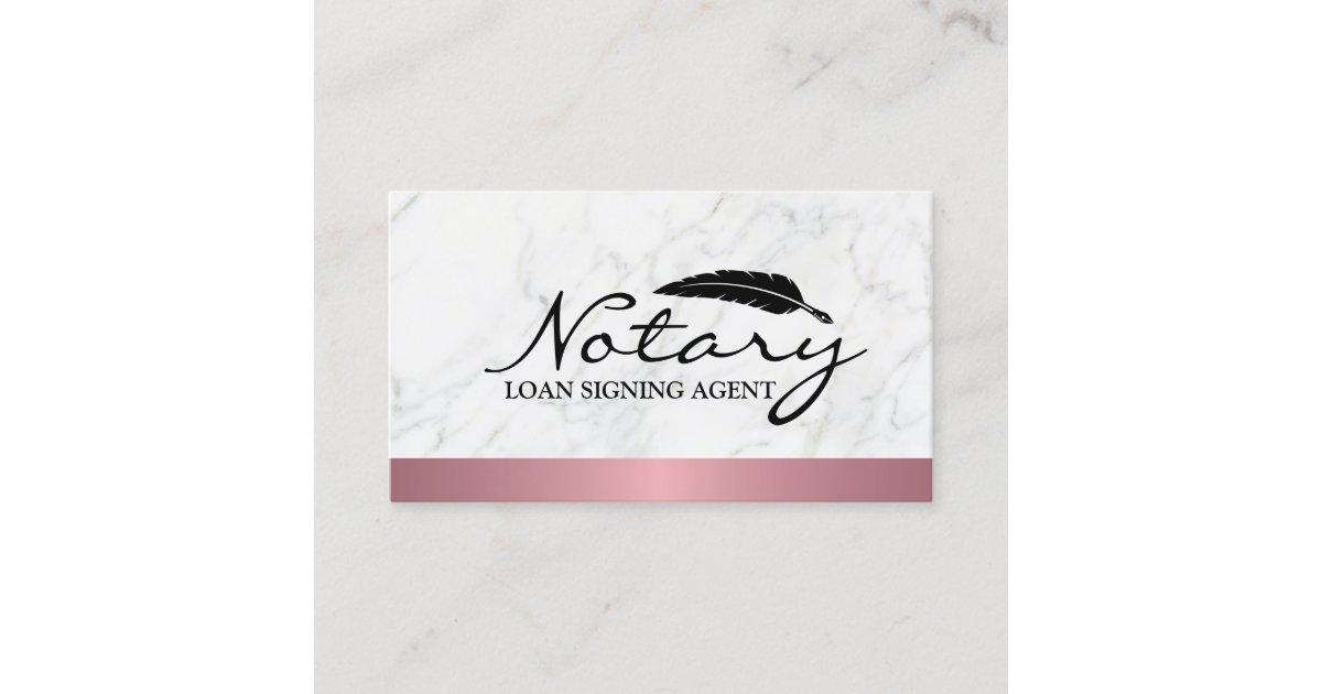 Notary Loan Signing Agent Rose Gold Border Marble Business Card | Zazzle