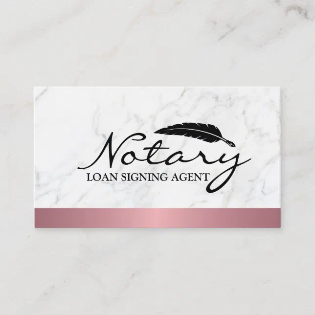 Notary Loan Signing Agent Rose Gold Border Marble Business Card | Zazzle