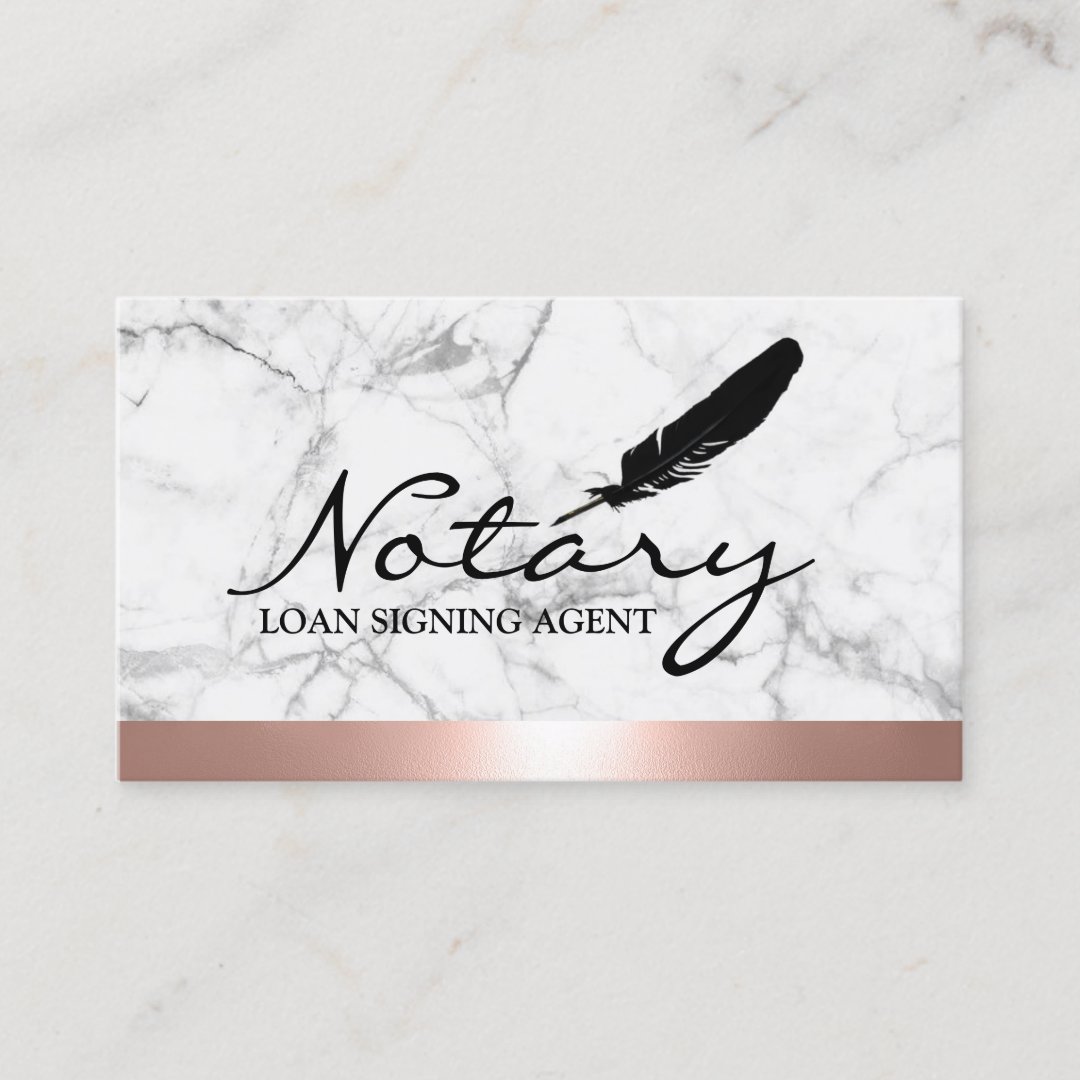 Notary Loan Signing Agent Rose Gold Border Marble Business Card | Zazzle