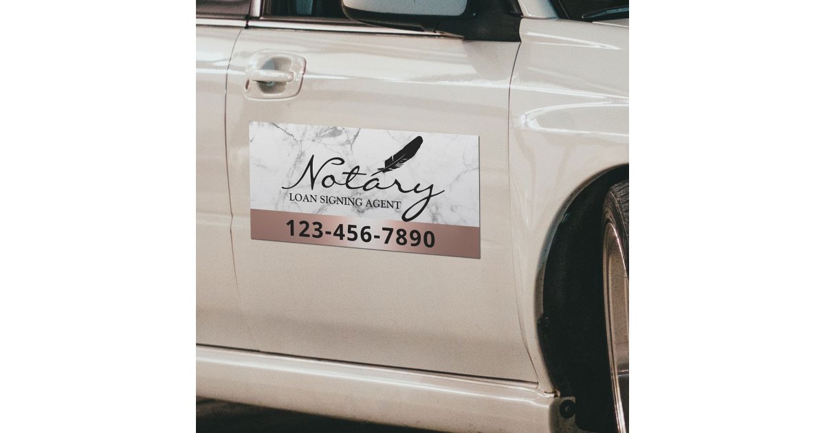 Notary Loan Signing Agent Rose Gold Border Marble Car Magnet | Zazzle