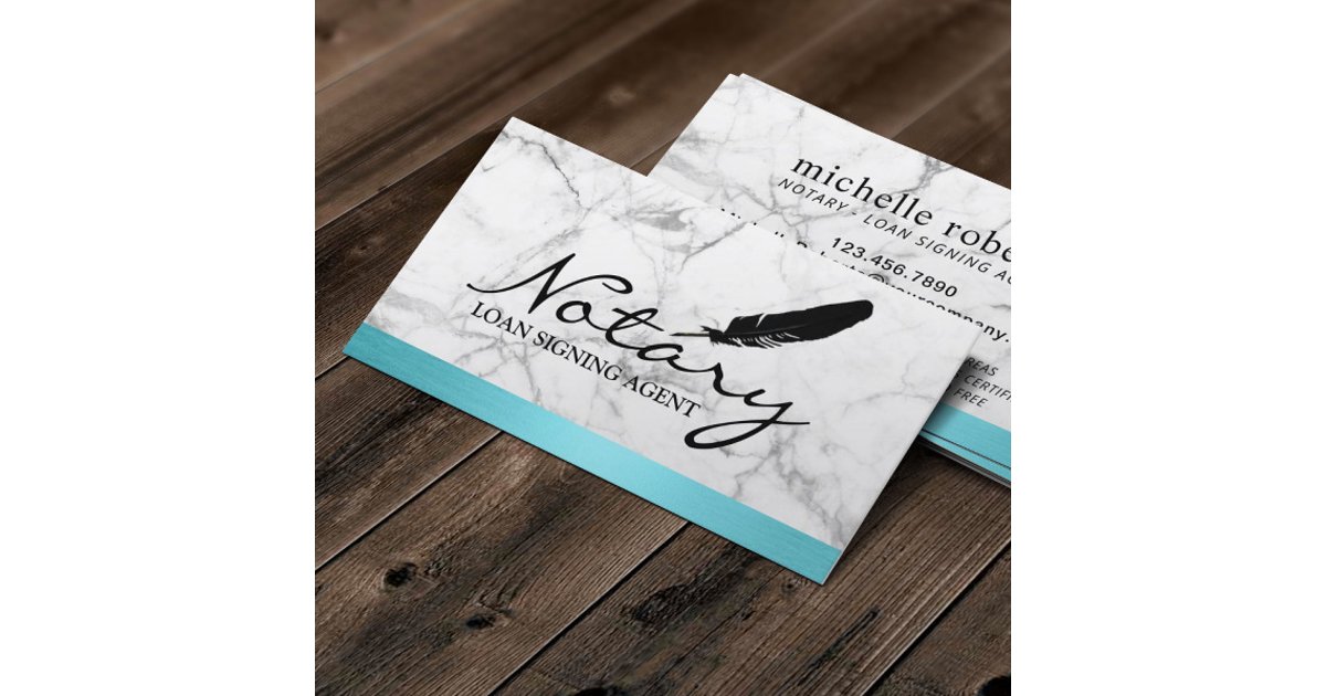 Notary Loan Signing Agent Turquoise Border Marble Business Card | Zazzle