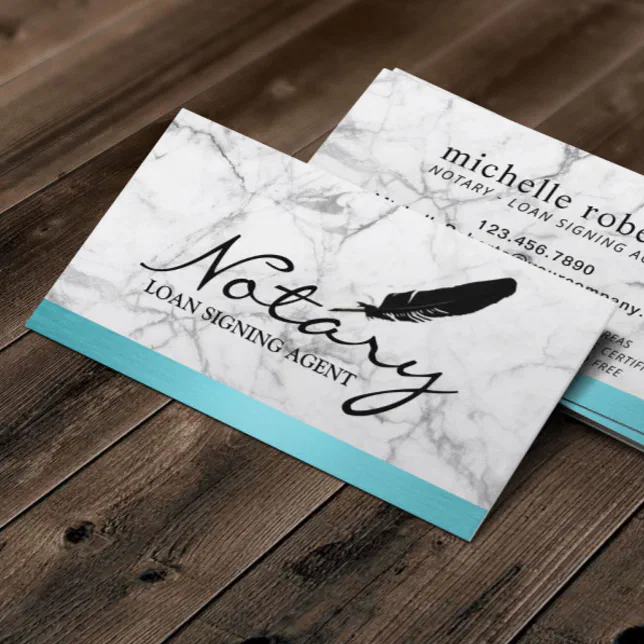 Notary Loan Signing Agent Turquoise Border Marble Business Card | Zazzle