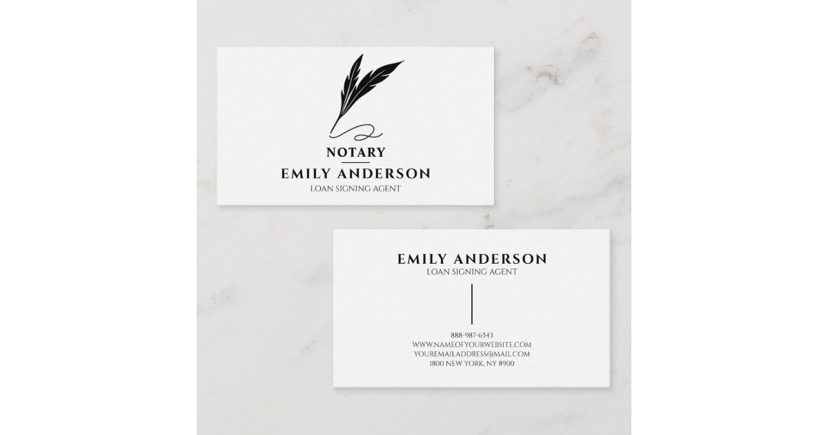 Notary Loan Singing Agent Minimal Feather Quill Business Card | Zazzle