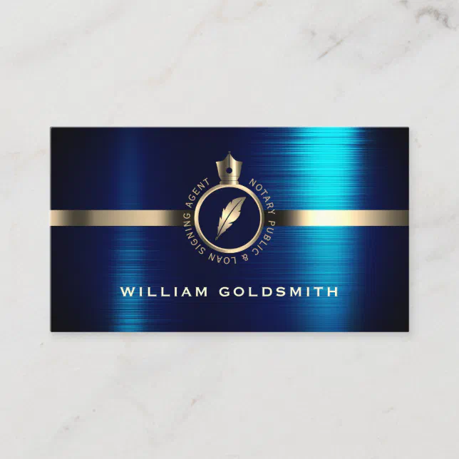 Notary logo coat of arms gold and blue business card | Zazzle