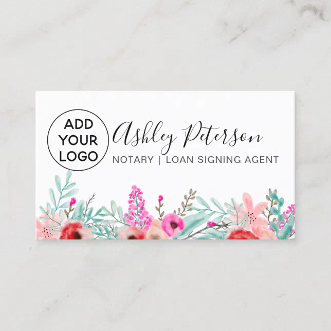 Notary logo Mint pink floral watercolor bouquet Business Card | Zazzle