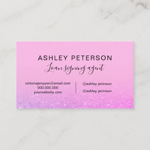 Notary logo typography purple pink glitter business card | Zazzle