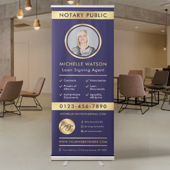 Notary Photo Navy & Gold Logo Law Firm Marketing Retractable Banner ...