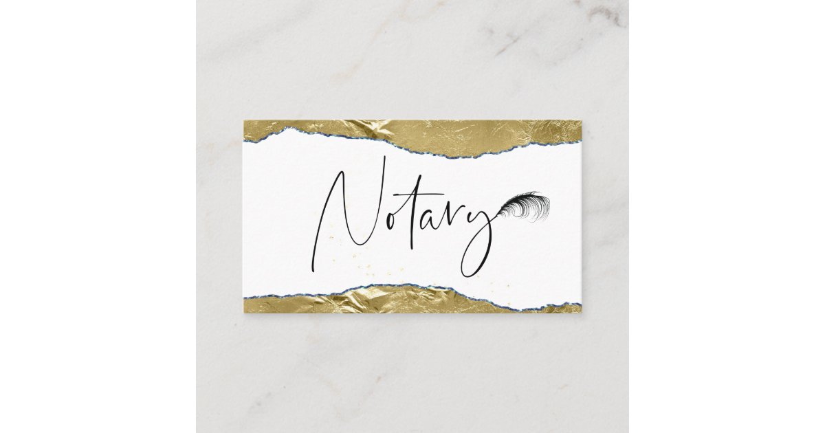 NOTARY PHOTO Pen Feather Signing Agent GOLD Business Card | Zazzle