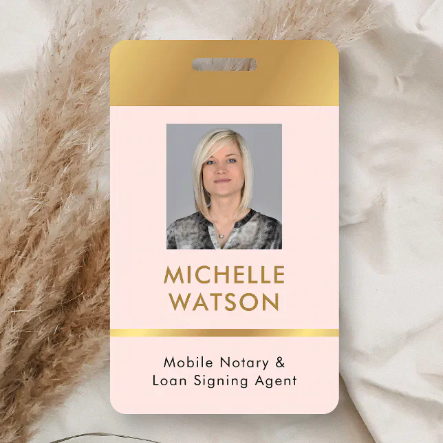 Notary Public Attorney Pink & Gold Staff Photo Badge | Zazzle