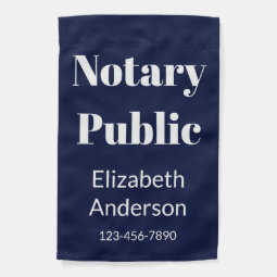 Notary Public Dark Blue & White Name Phone Number Garden Flag | Zazzle
