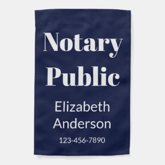 Notary Public Dark Blue & White Name Phone Number Garden Flag | Zazzle