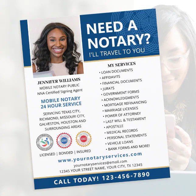 Notary Public Loan Signing Agent Blue Editable Flyer | Zazzle