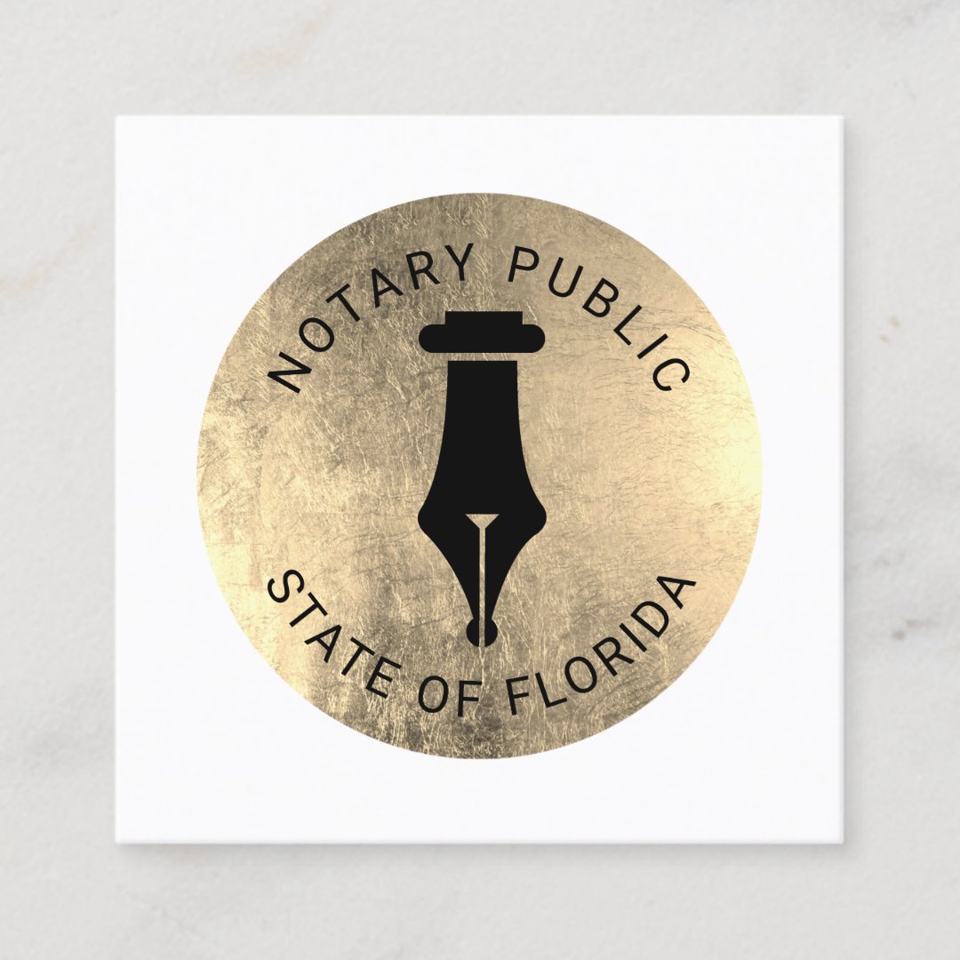 Notary Public Loan Signing Agent Gold Pen Label Square Business Card ...