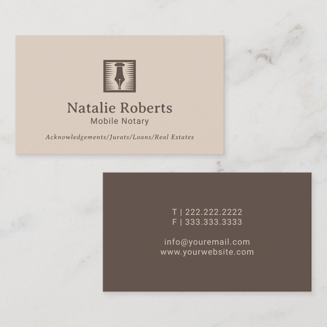 Notary Public Loan Signing Agent Pen Nib Logo Business Card | Zazzle