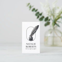 Notary Public Loan Signing Agent Quill Logo Plain Business Card | Zazzle