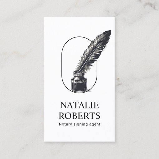 Notary Public Loan Signing Agent Quill Logo Plain Business Card | Zazzle