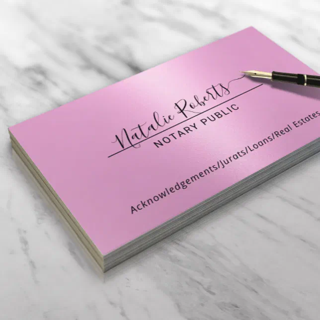 Notary Public Minimalist Script Signature Pink Business Card | Zazzle