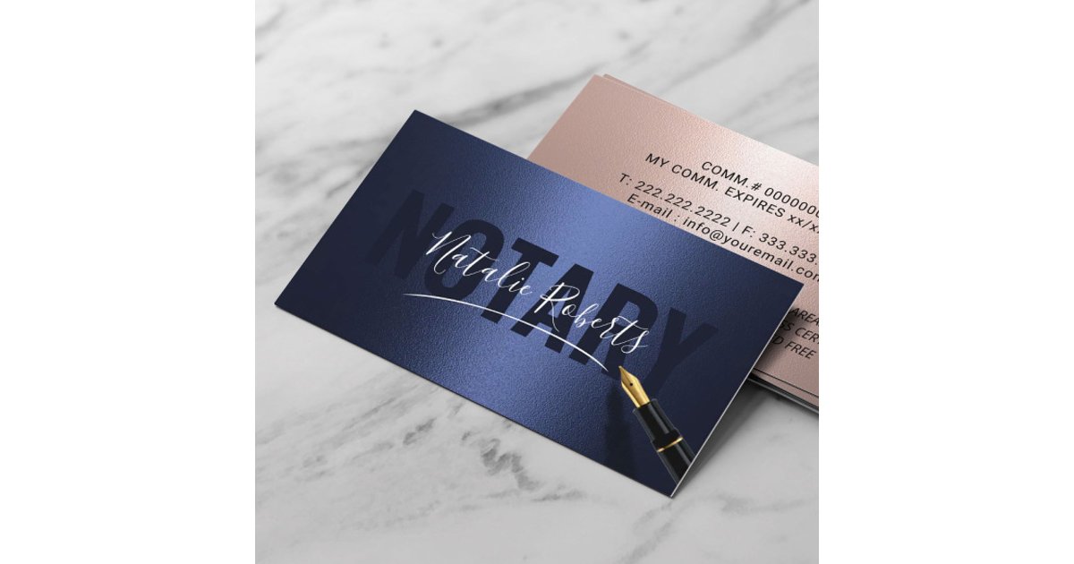 Notary Public Modern Signature Navy & Rose Gold Business Card | Zazzle