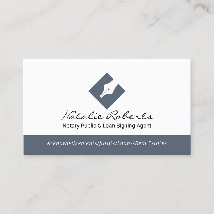 Notary Public Pen Logo Loan Signing Agent Blue Business Card | Zazzle