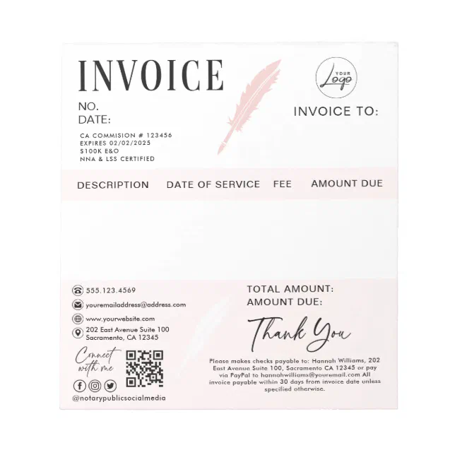 Notary Public Personalized Invoice Notepad | Zazzle