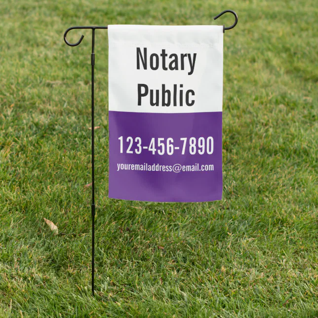 Notary Public Purple and White Business Template Garden Flag | Zazzle