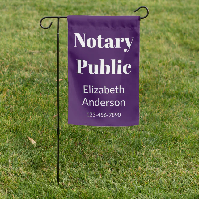Notary Public Purple and White Name Phone Number Garden Flag | Zazzle