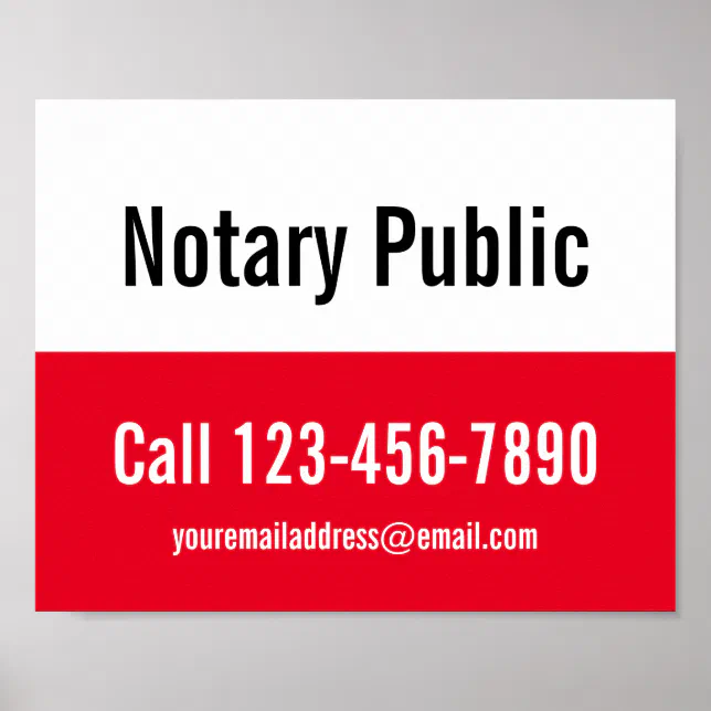 Notary Public Red and White Business Template Poster | Zazzle
