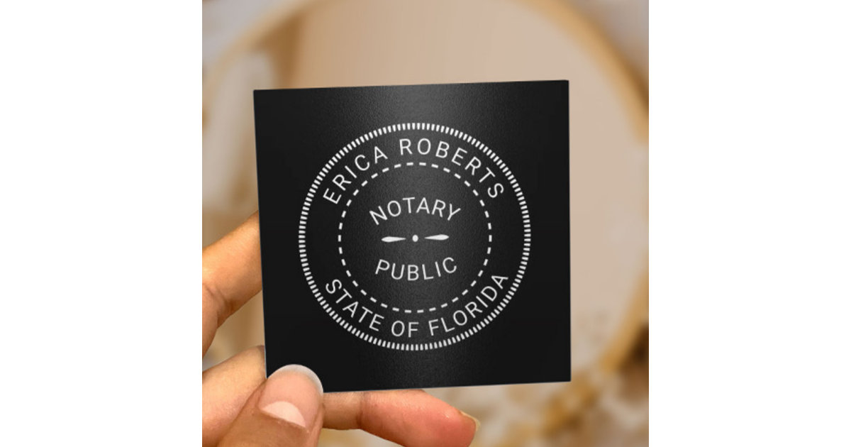 Notary Public Stamp Elegant Black Metallic Square Business Card | Zazzle