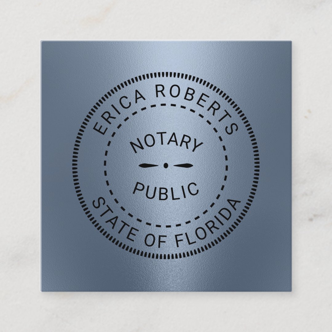 Notary Public Stamp Modern Dusty Blue Metallic Square Business Card ...