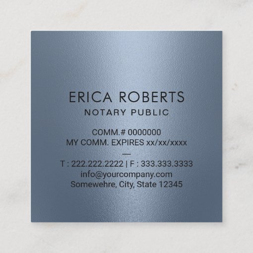 Notary Public Stamp Modern Dusty Blue Metallic Square Business Card ...