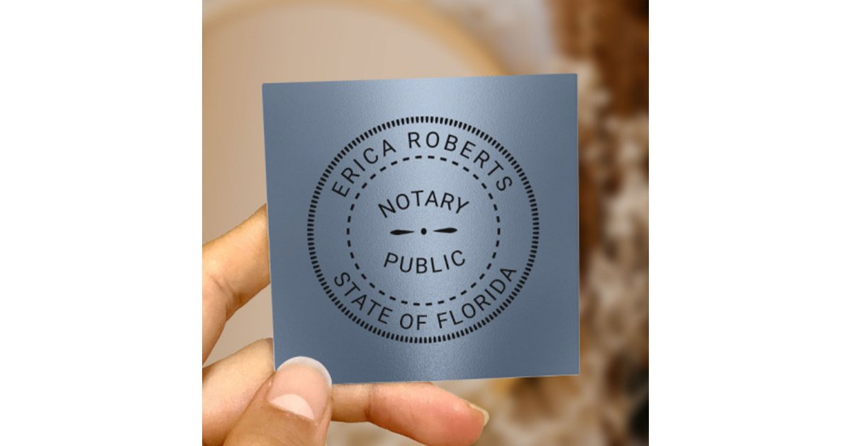 Notary Public Stamp Modern Dusty Blue Metallic Square Business Card ...