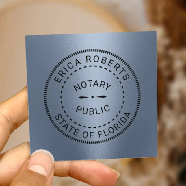 Notary Public Stamp Modern Dusty Blue Metallic Square Business Card ...