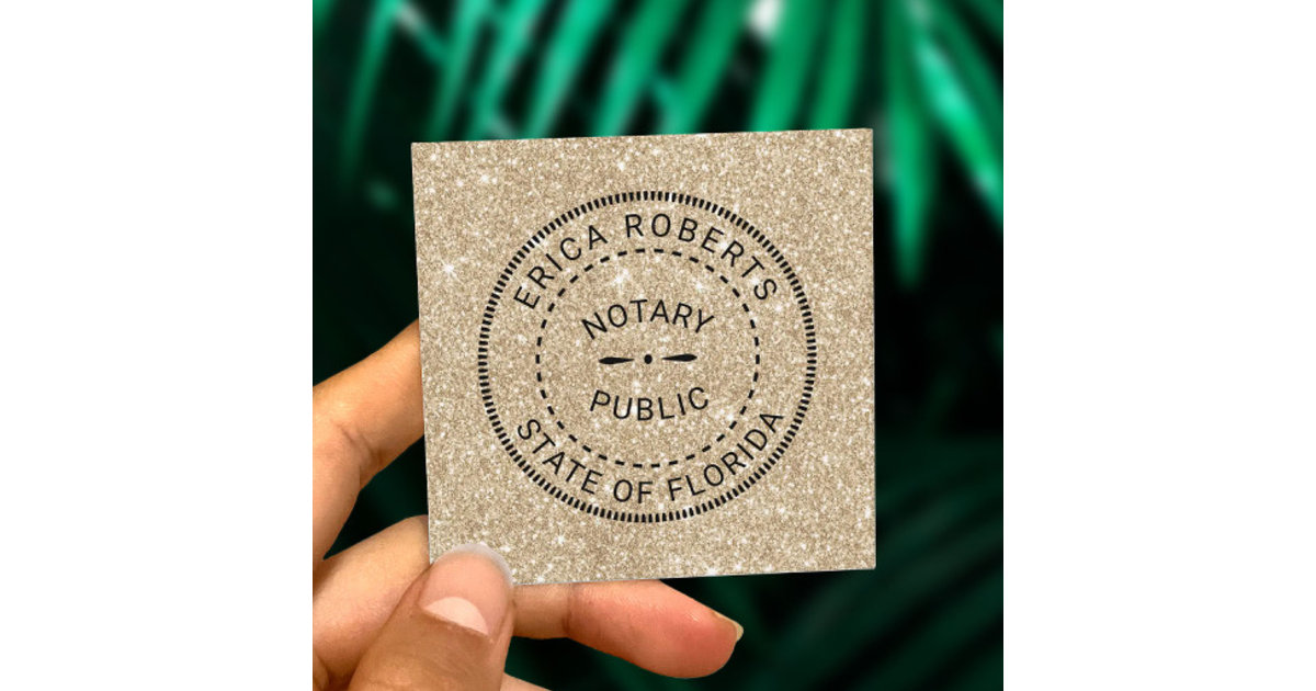 Notary Public Stamp Modern Gold Glitter Square Business Card | Zazzle