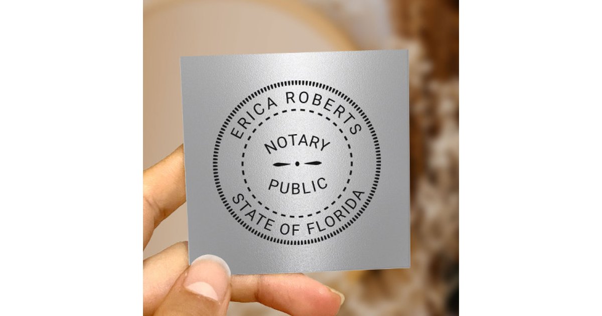 Notary Public Stamp Modern Silver Metallic Square Business Card | Zazzle